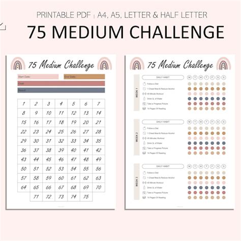 75 Medium Challenge Tracker Printable Etsy Canada