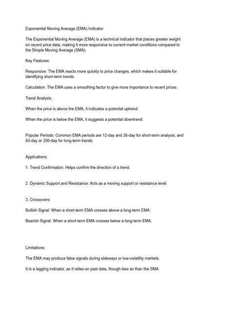 Exponential Moving Average Ema Indicator Pdf