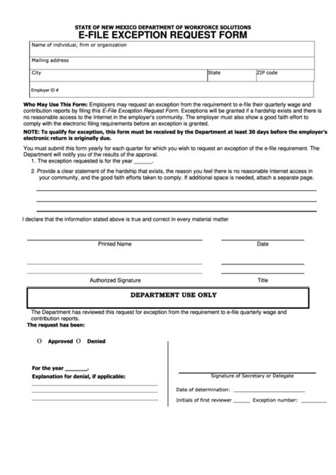 E File Exception Request Form New Mexico Department Of Workforce