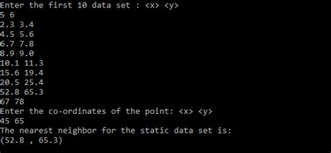 java program to program to find nearest neighbor for dynamic data set