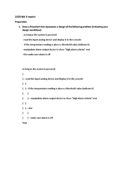 1020 Lab 3 Report 1020 Lab 3 Report Preparation 1 Draw A Flowchart