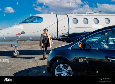 First World Problem VIP Person Waits Outside A Locked Private Jet As The Pilot Is Late Stock