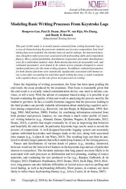 Pdf Modeling Basic Writing Processes From Keystroke Logs