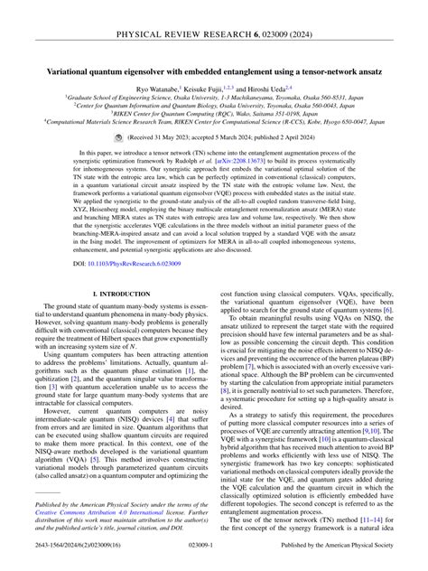 Pdf Variational Quantum Eigensolver With Embedded Entanglement Using