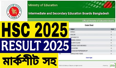 এইচএসসি রেজাল্ট ২০২৫ Hsc Result 2025 With Marksheet