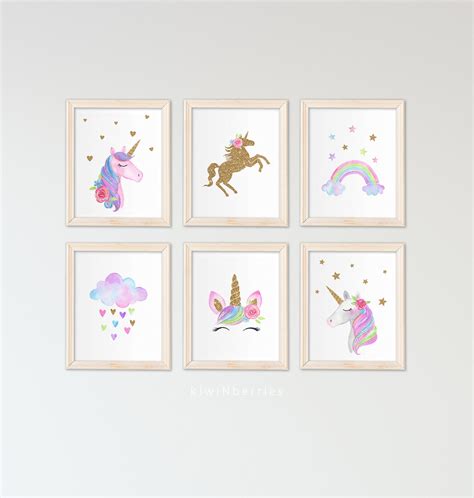Unicorn Wall Art Set Printable Unicorn Art Girls Room Decor Etsy