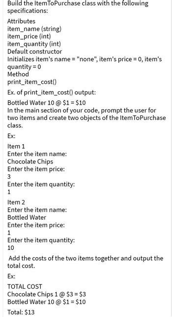 Answered Build The Item To Purchase Class With Bartleby