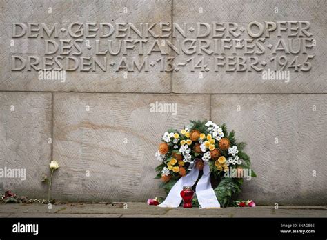 Dresden Germany 13th Feb 2023 A Wreath Of Flowers Lies In