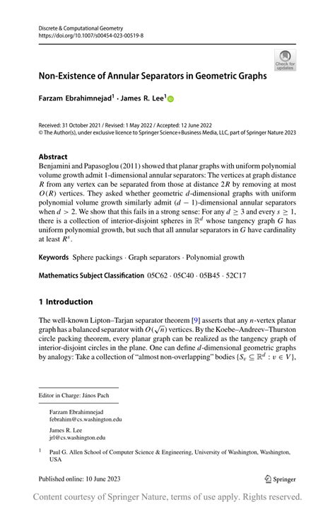 Non Existence Of Annular Separators In Geometric Graphs