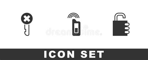 Set Wrong Key Car With Remote And Safe Combination Lock Icon Vector Stock Vector