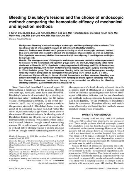 Pdf Bleeding Dieulafoys Lesions And The Choice Of Endoscopic Method Comparing The Hemostatic
