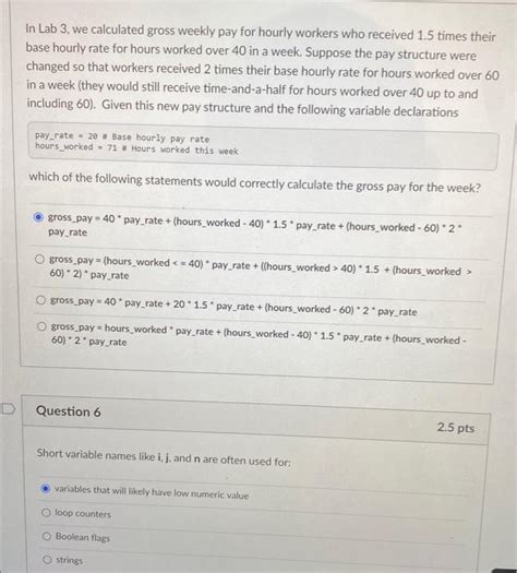 Solved In Lab 3 We Calculated Gross Weekly Pay For Hourly