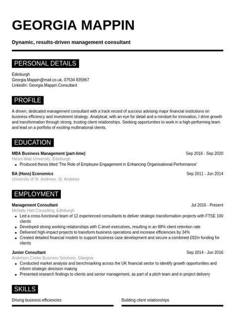 Consultant Cv Example Cvwizard