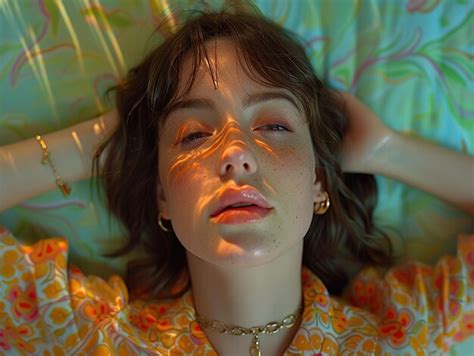 A Woman With Her Eyes Closed Laying On A Blanket Premium Ai Generated