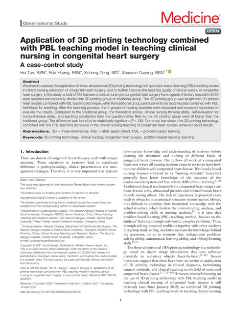 Pdf Application Of 3d Printing Technology Combined With Pbl Teaching Model In Teaching