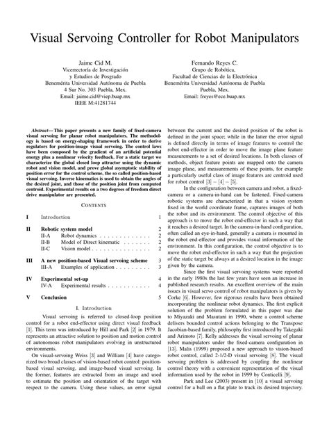 Pdf Visual Servoing Controller For Robot Manipulators