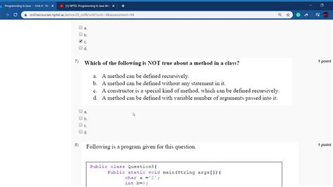 Nptel Programming In Java Week 2 Assignment Quizjan April 2020 Youtube