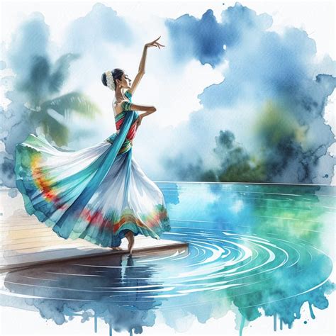 Pool Dancer In Vibrant Watercolor Graceful South Asian Performance Ai Art Generator Easy