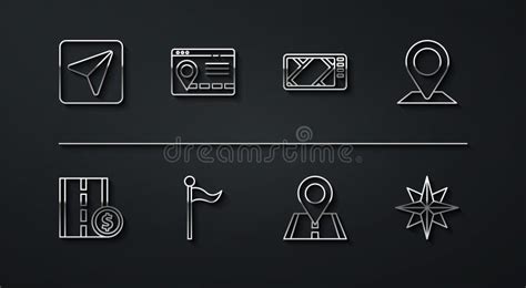 Set Line Infographic Of City Map Navigation Toll Road Traffic Sign