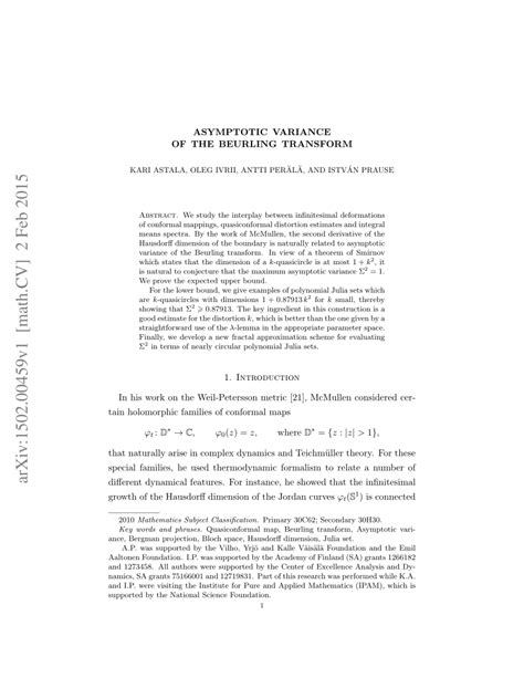 Pdf Asymptotic Variance Of The Beurling Transform
