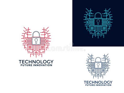 Circuit Love Shape Protection With Padlock Symbol Logo Design Vector