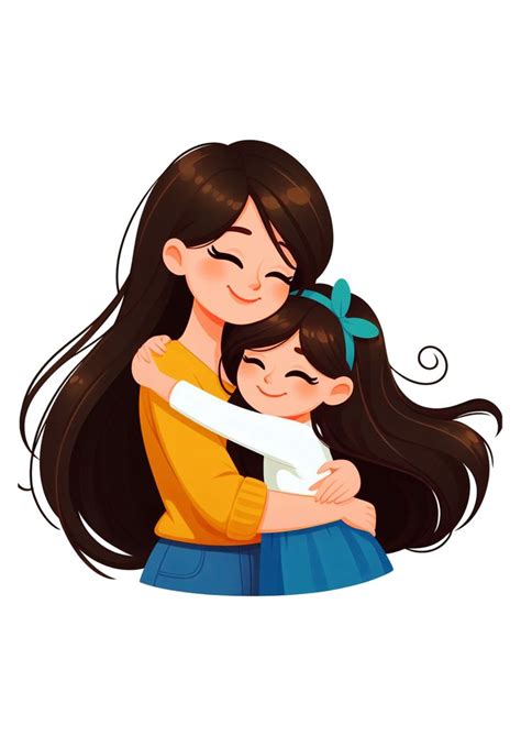 Desenho Fofinho Mãe E Filha Abraçadas Free Design Png Art Poin Mom