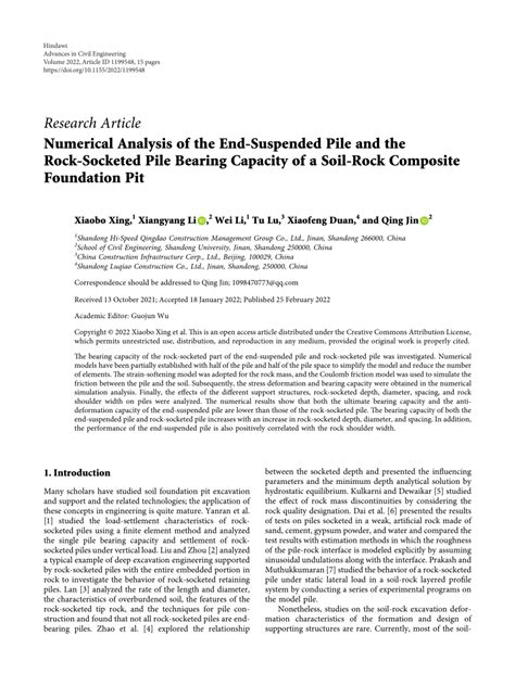 Pdf Numerical Analysis Of The End Suspended Pile And The Rock Socketed Pile Bearing Capacity