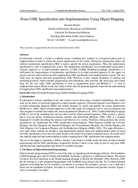 Pdf From Uml Specification Into Implementation Using Object Mapping