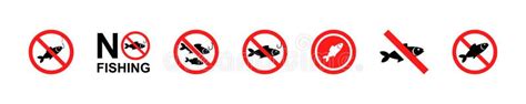 No Fishing Forbidden Signs Set Of No Fishing Icons Stock Illustration Illustration Of