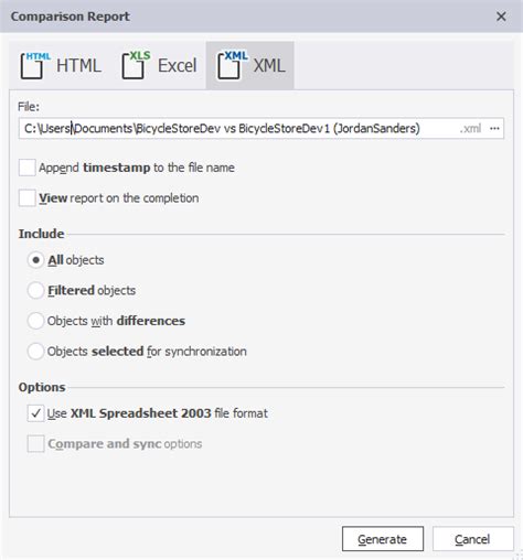 Generating Comparison Report