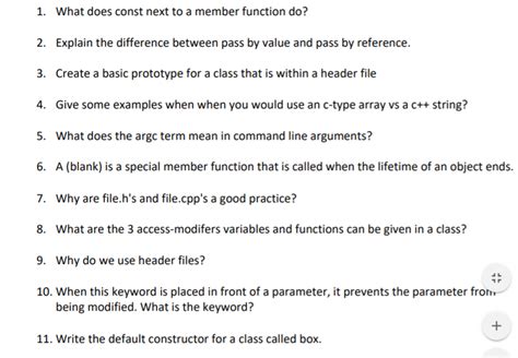 Solved 1 What Does Const Next To A Member Function Do 2
