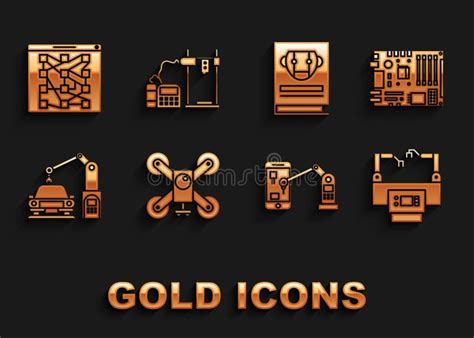 Set Drone Flying With Action Camera Assembly Line Industrial Machine Robotic Robot Arm Hand