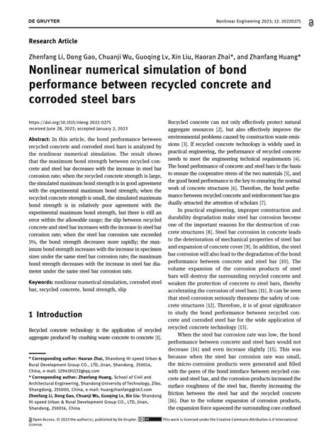 Pdf Nonlinear Numerical Simulation Of Bond Performance Between Recycled Concrete And Corroded