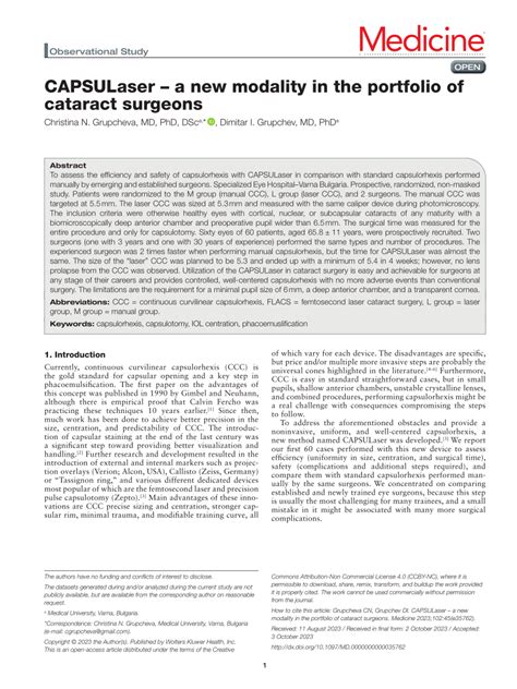 Pdf Capsulaser A New Modality In The Portfolio Of Cataract Surgeons