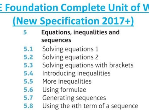 Gcse Foundation Unit 5 Equations Inequalities And Sequences Teaching Resources