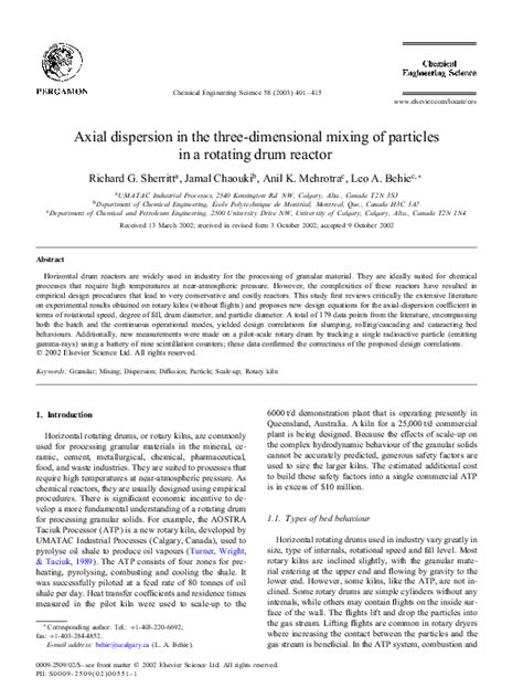 Pdf Axial Dispersion In The Three Dimensional Mixing Of Particles In