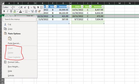 Multiple Table In Worksheet Insert Delete Row Is Greyed Out Rexcel