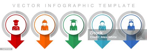 인적 자원 아이콘 세트 웹 디자인 및 모바일 응용 프로그램을위한 요리사 근로자 학생 의사 및 간호사와 같은 기타 포인터 아이콘 현대적인 디자인 인포 그래픽 벡터 템플릿