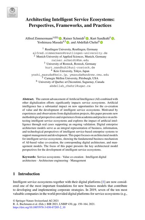 Pdf Architecting Intelligent Service Ecosystems Perspectives