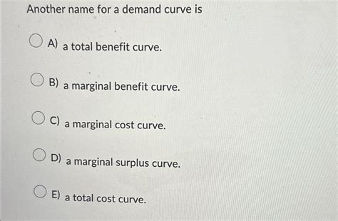 Solved Another Name For A Demand Curve Isa ﻿a Total Benefit