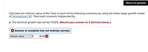 Solved Return To Question Calculate The Intrinsic Value Of Chegg