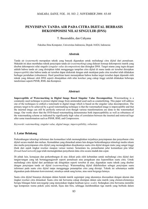 Pdf Imperceptible Of Watermarking In Digital Image Based Singular