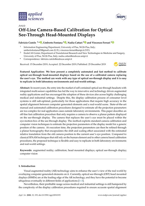 (PDF) Off-Line Camera-Based Calibration for Optical See-Through Head ...