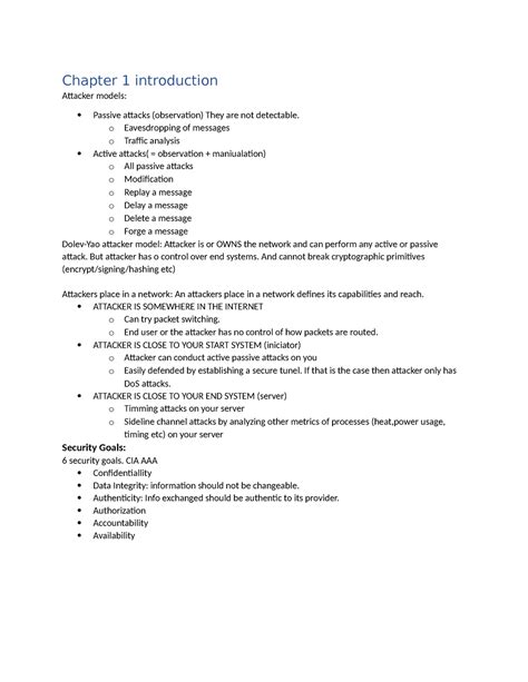 Exam Notes Chapter 1 Introduction Attacker Models Passive Attacks Observation They Are Not
