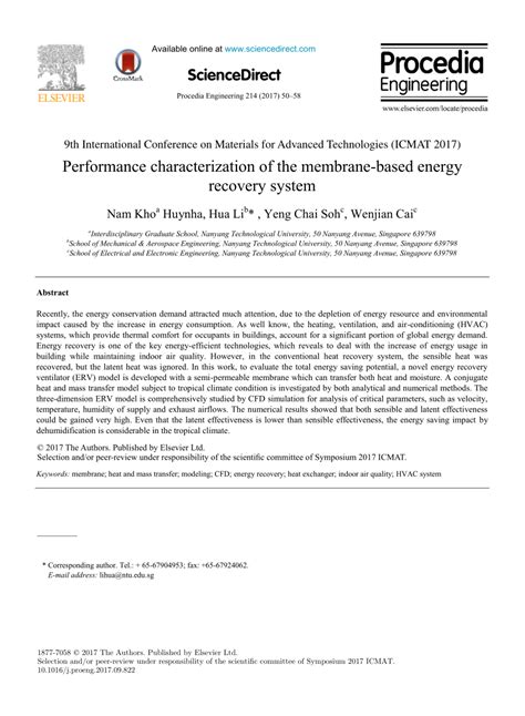 Pdf Performance Characterization Of The Membrane Based Energy Recovery System