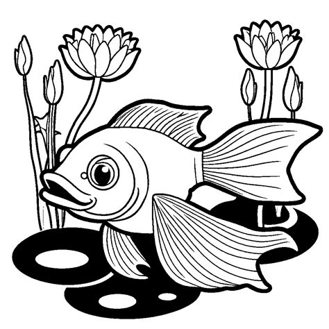 سمكة ذهبية مبهجة مع أوراق زنبق الماء صفحات لولو