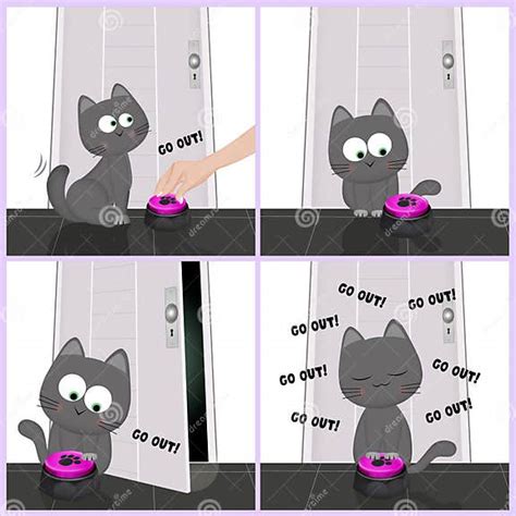 Cat Pressing The Exit Button Cartoon Stock Illustration Illustration