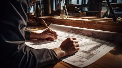 Engineer Architect Develops A Layout Of Architecture Stock Illustration