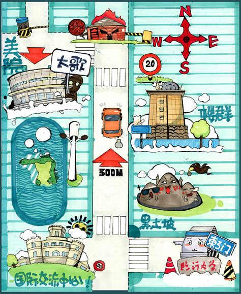 手绘地图 临沂大学局部程豪 站酷zcool