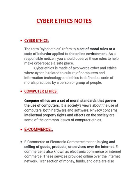 Cyber Ethics Notes Pdf Public Key Certificate E Commerce